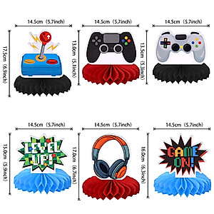 6 PCS Video Game Honeycomb Table Centerpiece Game On Controllers GamePad Table Toppers Centerpieces Decro for Game Theme Baby Shower Kids Boys Girls Birthday Party Table Decorations Supplies
