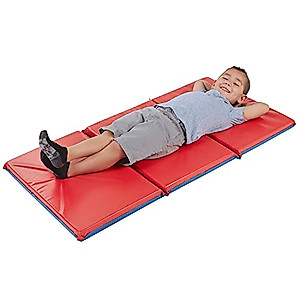 ECR4Kids Premium Folding Rest Mat, 3-Section, 1In, Classroom Furniture, Blue/Red