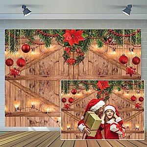 CYLYH 10x8FT Christmas Backdrop New Year Party Background Barn Door Backdrop Family Party Christmas Decoration Background Photo Studio Props D507