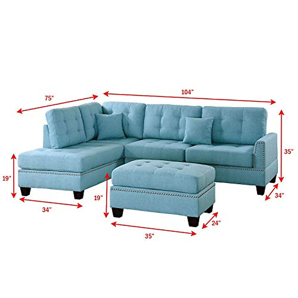 Poundex PDEX- Sofas, Light Blue
