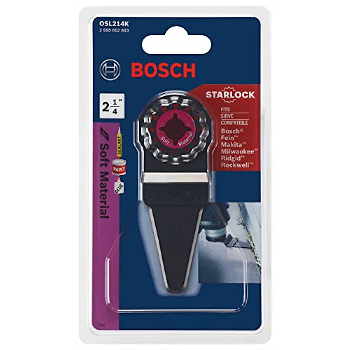 BOSCH OSL214K 1-Piece 2-1/4 In. Starlock Oscillating Multi Tool Soft Materials Bi-Metal Caulk Knife Blade for Removing Caulk and Sealants