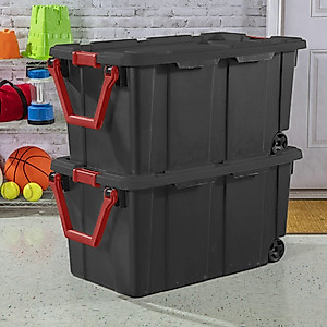 PZCXBFH 40 Gallon Wheeled Plastic Storage Bin; Black; Set of 2