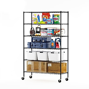 Furinno Wayar 6-Tier Metal Storage Shelf Rack, 48 x 18 x 78, Black