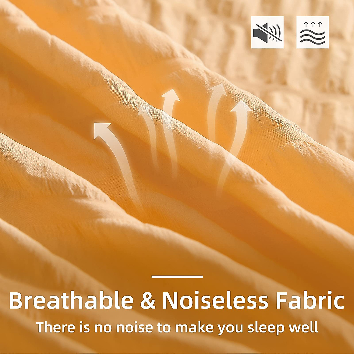 A Nice Night Seersucker Chic Comforter Set，Hotel Style Bedding Set,Soft Microfiber and Durable Bedding Set for All Seasons (Yellow, Queen(88-by-88-inches))