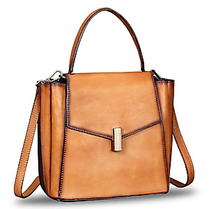 Genuine Leather Crossbody Purses for Women Vintage Cowhide Purse Small Fashion Over the Shoulder Bag Designer Purses and Handbags Cute Cross Body Bag for Ladies Top Handle Flap Over Satchel (Brown)