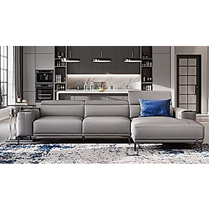ZURI Rousso Leather Sofa with Ratcheting Headrests - Right Chaise - Slate