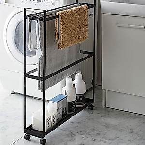 YAMAZAKI home 4293 Towel Rack and Bath Cart-Rolling Bathroom Storage Organizer, One Size, Black