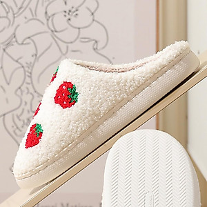 JAMANDUO Women's Men's Cute Retro Strawberry Slippers Cherry Slippers Mushroom Slippers Fruit Plush Soft Memory Foam House Home Shoes 43-44