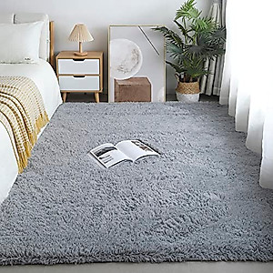 GERBIT Shag Area Rug 9x12 Feet Soft Indoor Rectangular Rugs Carpet Modern Luxury Plush Rugs for Living Room Home Decor Gray