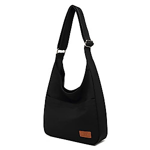 Canvas Tote Bag, Large Hobo Bags for Women Aesthetic Shoulder Purses Hand Bag Cute Simple School Crossbody Purse with Adjustable Wide Strap - Magnetic Closure - Black Slouch Bag