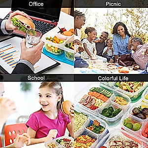 Vonhen 7 Pack Bento Lunch Boxes Reusable 3 Compartment Meal Prep Containers - Leakproof Lunch Container with Lids for Work, and Travel