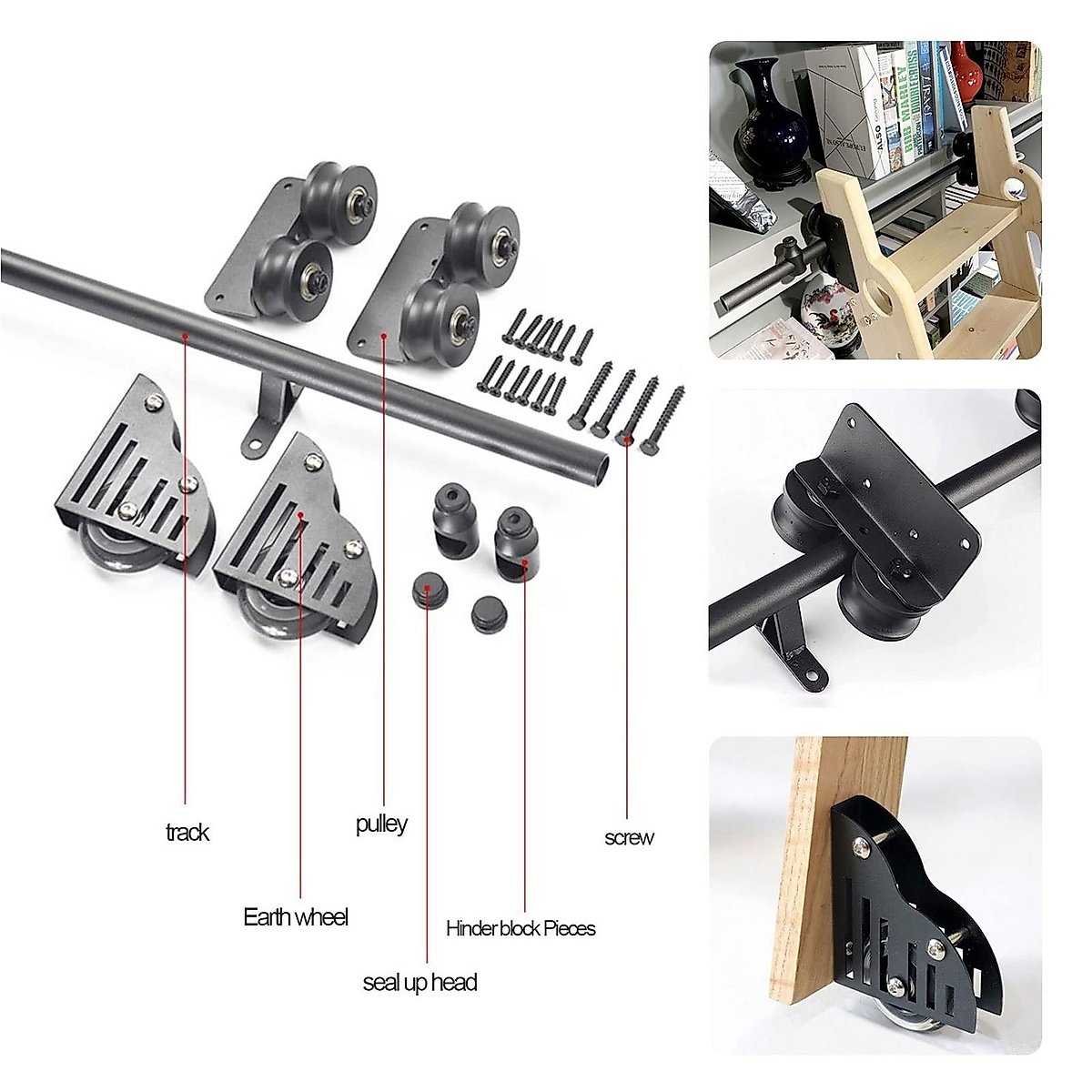Rolling Ladder Hardware (No Ladder) Sliding Barn Door Kit 3.3ft-20ft Rolling Ladder Hardware Library Sliding Ladder Hardware Kit Round Track/Rail, with Floor Roller Wheels(No Ladder) ( Size : 3.3ft/10