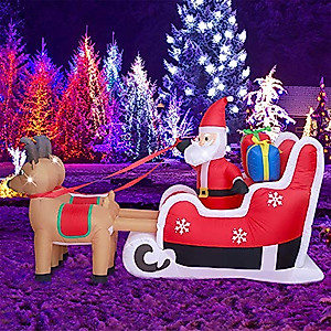 ASTEROUTDOOR 8ft Christmas Inflatable Decorations Outdoor Claus on Sleigh with Two Blow Up Built-in LED Indoor Yard Decor Lighted for Holiday Season, Quick Air Blown, 8 Feet Long, Santa w/Reindeer