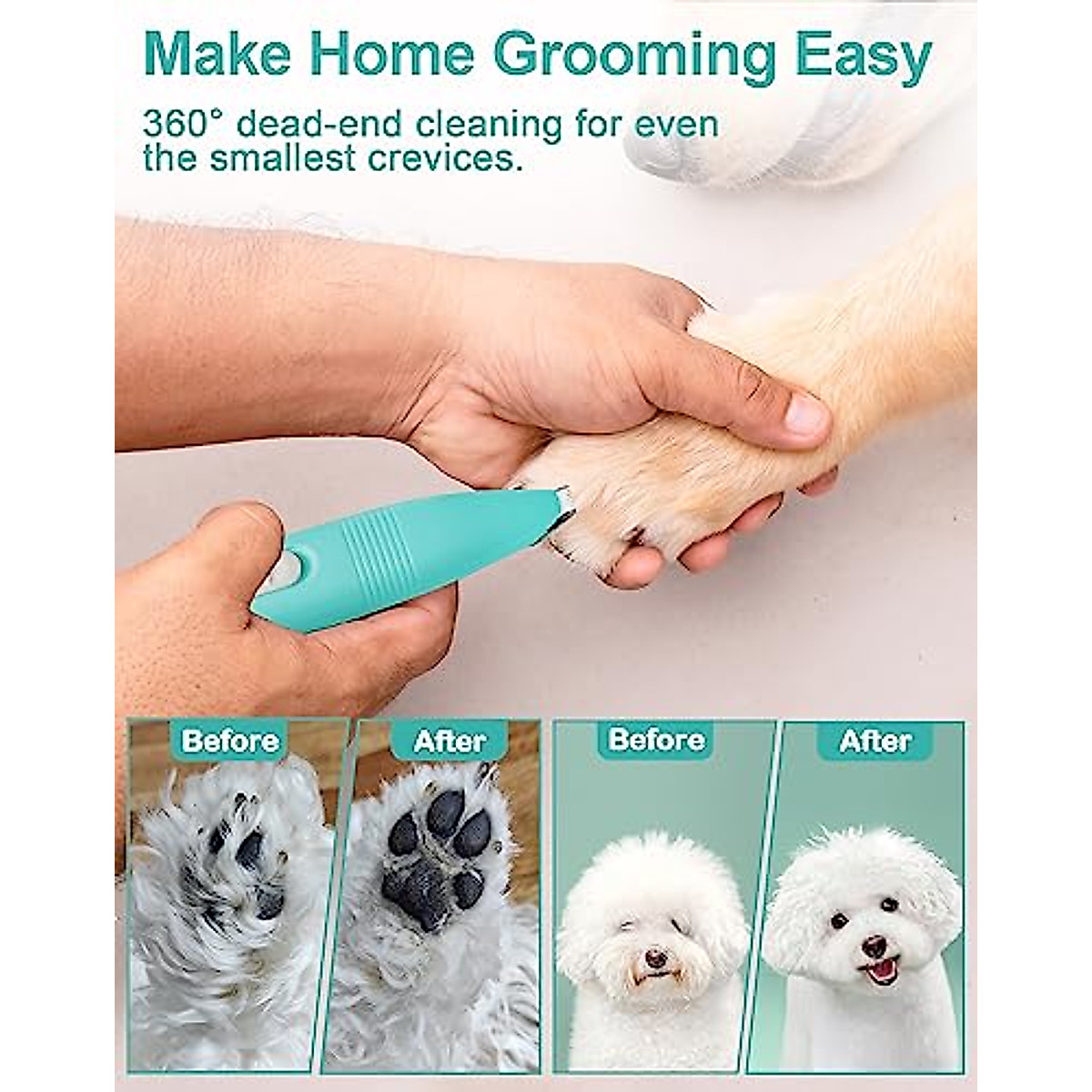 lexflext Dog Grooming Clippers, Dog Paw Trimmer with Detachable Ceramic Blade for Trimming Small Areas of Pet's Hair, Low Noise Paw Grooming Shaver for Cat's Eyes Face Ears Paws (Blue)