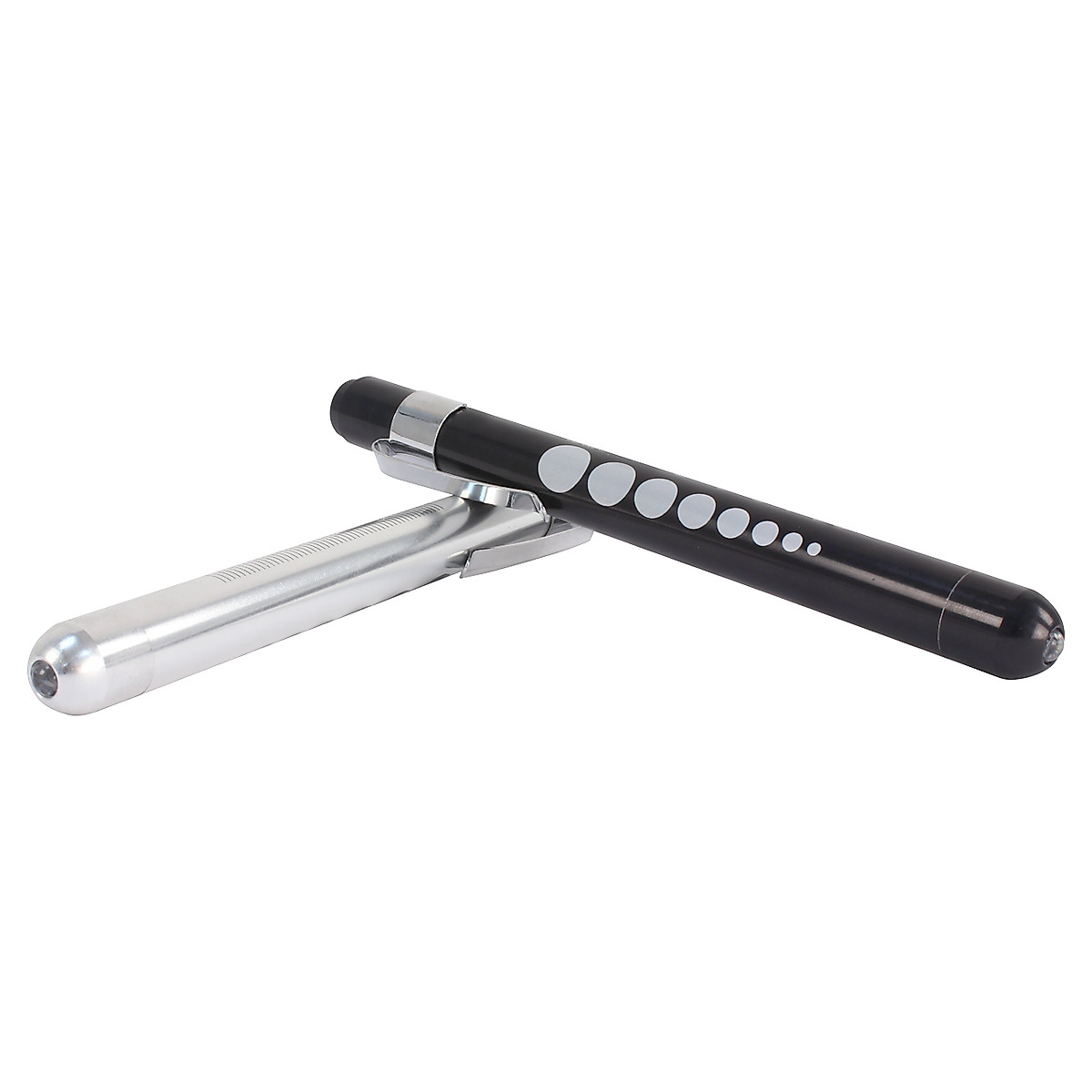 Dixie Ems Reusable LED Diagnostic Medical Penlight with Pupil Gauge and Pocket Clip (Batteries Included) (2, Black/Silver)