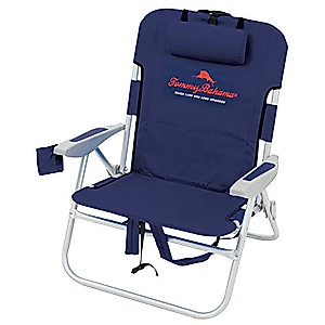 Tommy Bahama Big Boy 4-Position Folding 13" High Seat Backpack Beach or Camping Chair, Aluminum, Navy
