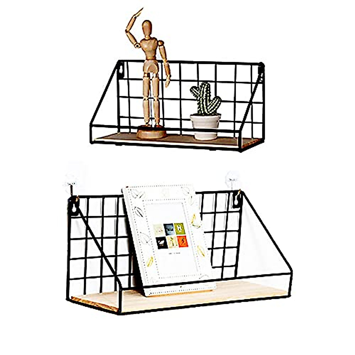 Black Floating Shelves Wall Mounted Set of 2 Rustic Wood Storage Hanging Shelf for Bedroom Bathroom Living Room Kitchen Office