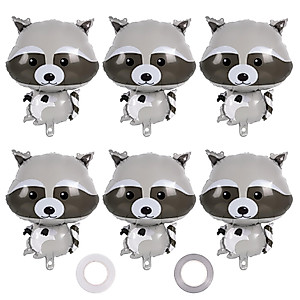 Raccoon Balloons, 6 Pcs Cute Raccoon Foil Balloons, Cartoon Myalr Raccoon Balloons for Woodland Animal Themed Party Camping Birthday Baby Shower