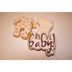 BABY SHOWER SPRINKLE COOKIE CUTTERS Baby Welcome Home Special Occasion Celebration Footie Pajamas With Cursive Word Handwriting And Infant Footprint Cookie Cutters (3 pack)