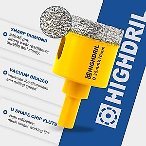 Dry Diamond Core Drill Bit,HIGHDRIL 2pcs Diameter 25mm 1" with Triangle Shank Vacuum Brazed Hole Saw for Concrete Granite Marble Glass Porcelain Tile Masonry Brick