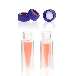 ALWSCI 9mm Screw Top Vials with 0.3 mL Fused Inserts, Polypropylene,ND9 9-425 Screw Thread Caps with Septa, White PTFE/Red Silicone Septa