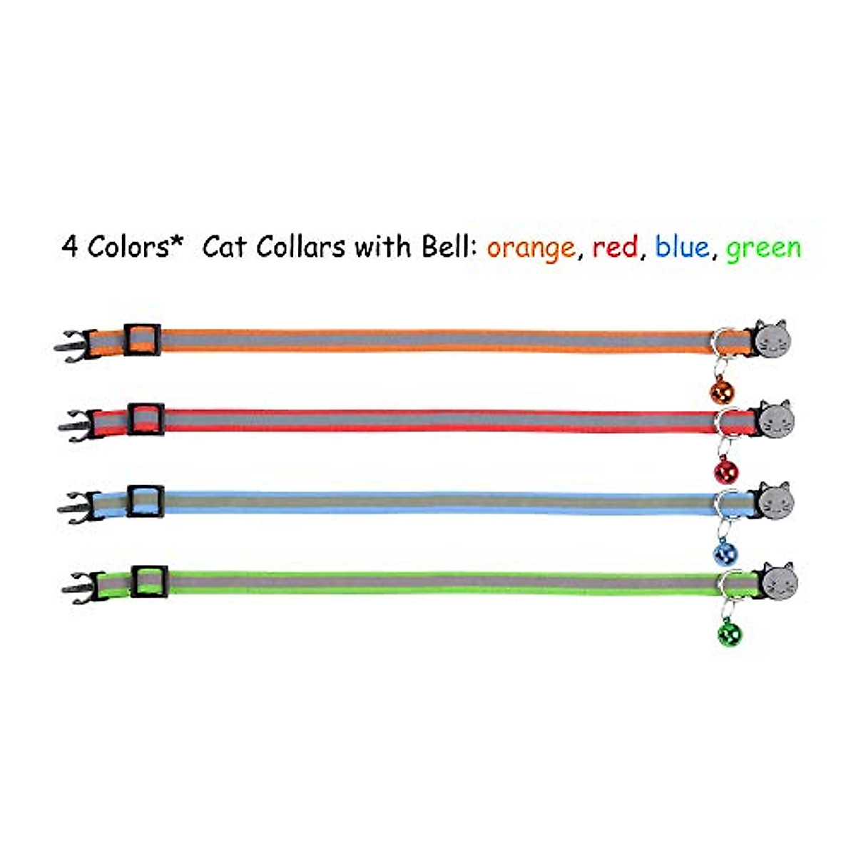 D-buy Cat Collars with Bell, Breakaway Cat Collars, Reflective Cat Collars, Nylon Cat Collars with Bell, Collars for Cats (4 Colors)