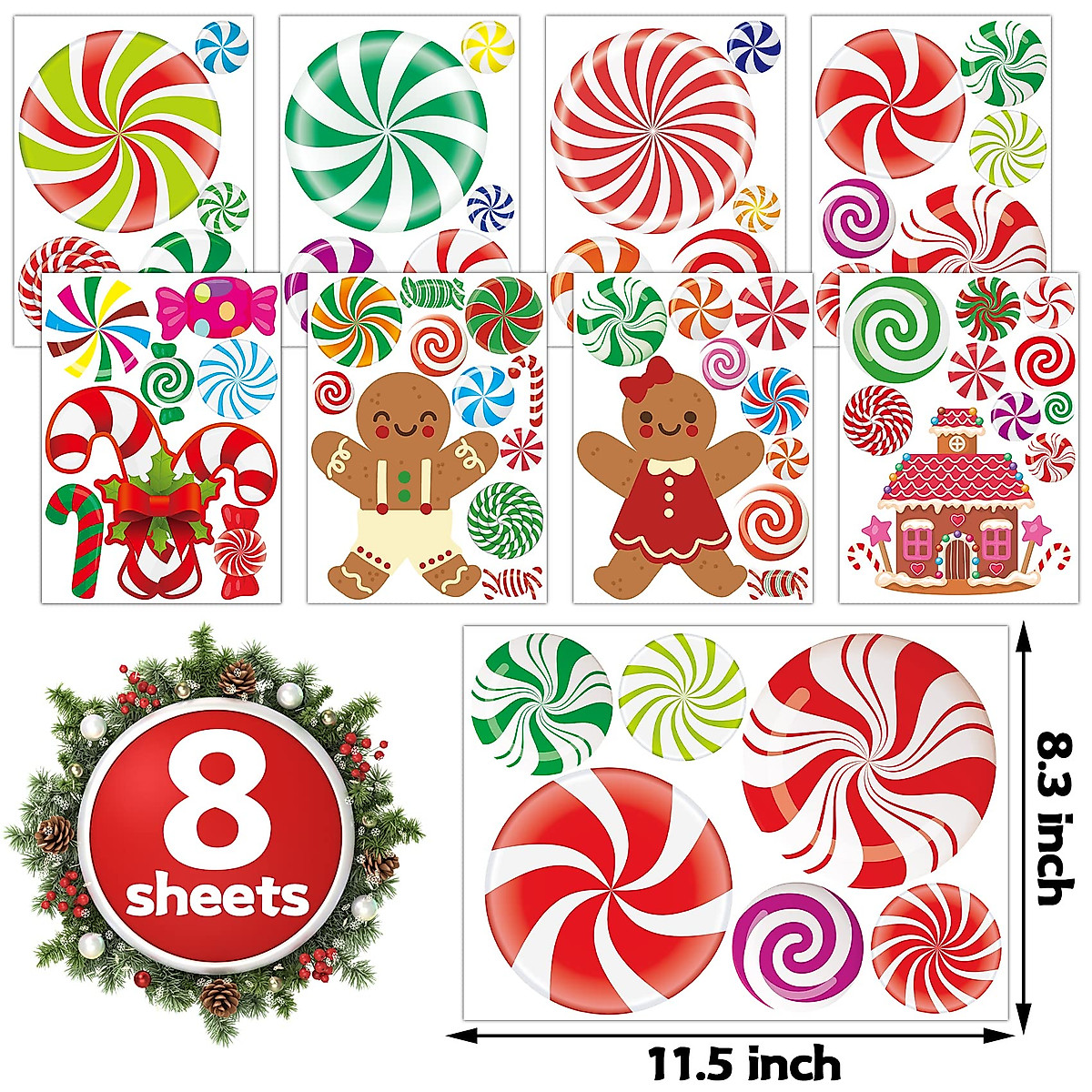 Christmas Decorations - Christmas Wall Stickers Christmas Floor Decals Peppermint Candy Cane Gingerbread Man Stickers Decor 59 PCS Xmas Candy Stickers for Candy Land Decorations 8 Sheets