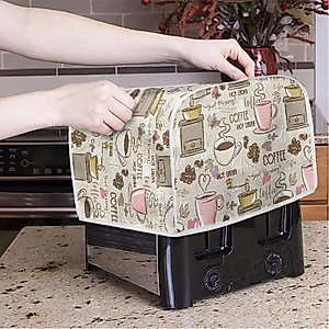 Talayituse Coffee Theme 4 Slice Toaster Covers Dust Protection Bread Maker Covers Toaster Oven Cloth Cover Kitchen Accessories Washable Appliance Cover