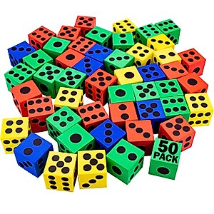 50 Pk Foam Dice, Large Foam Dice for Classroom, Quiet Soft Dice for Children Students Teachers