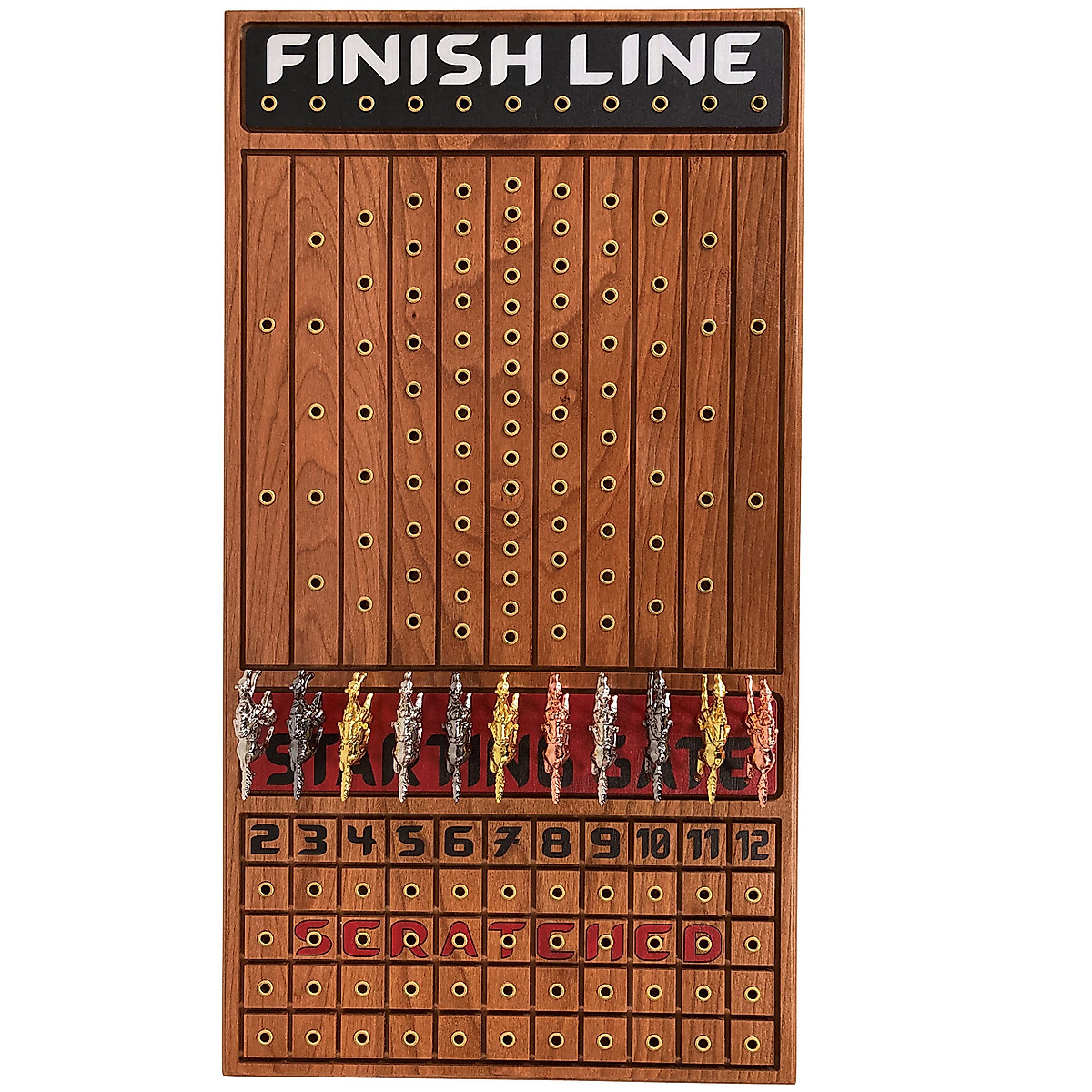 FINENI Horse Racing Game for Adults, Horse Race Board Game with 11 Luxurious Metal Horses (Gold, Silver, Black, Rose Gold), 22” Cherry Wood Horse Race Game Board, Dice & RoseGoldCard Included (Cherry)