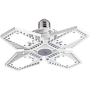 TORCHSTAR LED Garage Lights, 100W Deformable 4 Panels 12000LM Garage Ceiling Light, UL Listed, Adjustable E26/E27 Base Aluminum Lighting for Barn, Basement, Workshop, 5000K Daylight, White