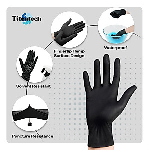 Titentech Black Gloves Disposable Latex Free Medical Examination Nitrile Gloves, 5 Mil Powder Free, Mechanic, Medical, Food, Case of 1000, Large