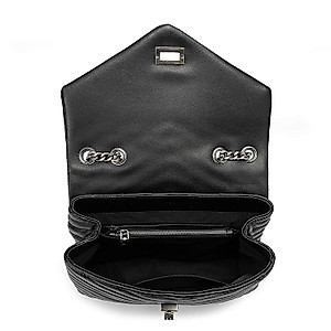 EvaLuLu Leather Quilted Chain Shoulder Bag Designer Women Flap Handbags (Medium, Black)