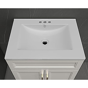 Bathroom Vanity with Sink 24 Inch, Wooden Double Door Bathroom Storage Vanity, Small Quick Assembly Bathroom Cabinet, White & Grey, White - Faucets and Downpipes Not Included (White)