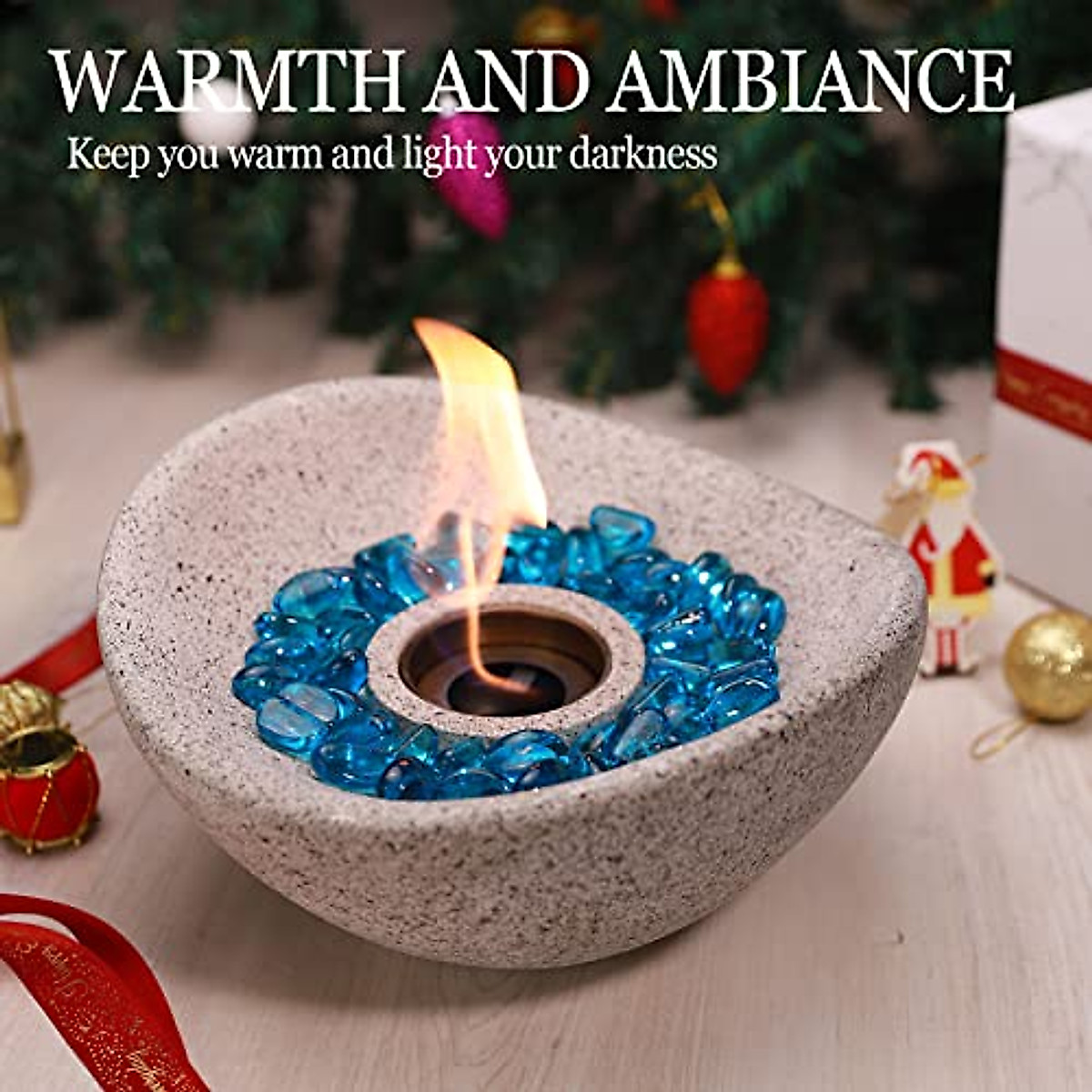 Table Top Fire Pit Bowl – Concret Tabletop Fire Bowl for Indoor and Outdoor, Portable Personal Fireplace Rubbing Alcohol for Patio Coffee Table Decor