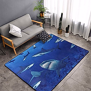 NiYoung Shark Swim Blue Ocean Kitchen Rugs, Bedroom Livingroom Sitting-Room Mat, Floor Pad Rugs Standing Mat, Kids Children Play Mat Bath Mat, Throw Rugs Runner Exercise Mat