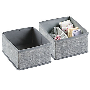 mDesign Soft Fabric Dresser Drawer and Closet Storage Organizer, Bin for Child/Kids Room, Nursery, Playroom, Bedroom - Textured Print with Solid Trim, 6 Pack - Gray