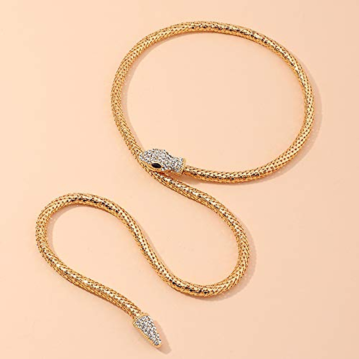 Snake Choker Necklace Bracelet Retro Adjustable Snake Shape Collar Necklace Curved Bar Design Full Rhinestone Accessories Halloween Statement Fashion Jewelry for Women-A necklace