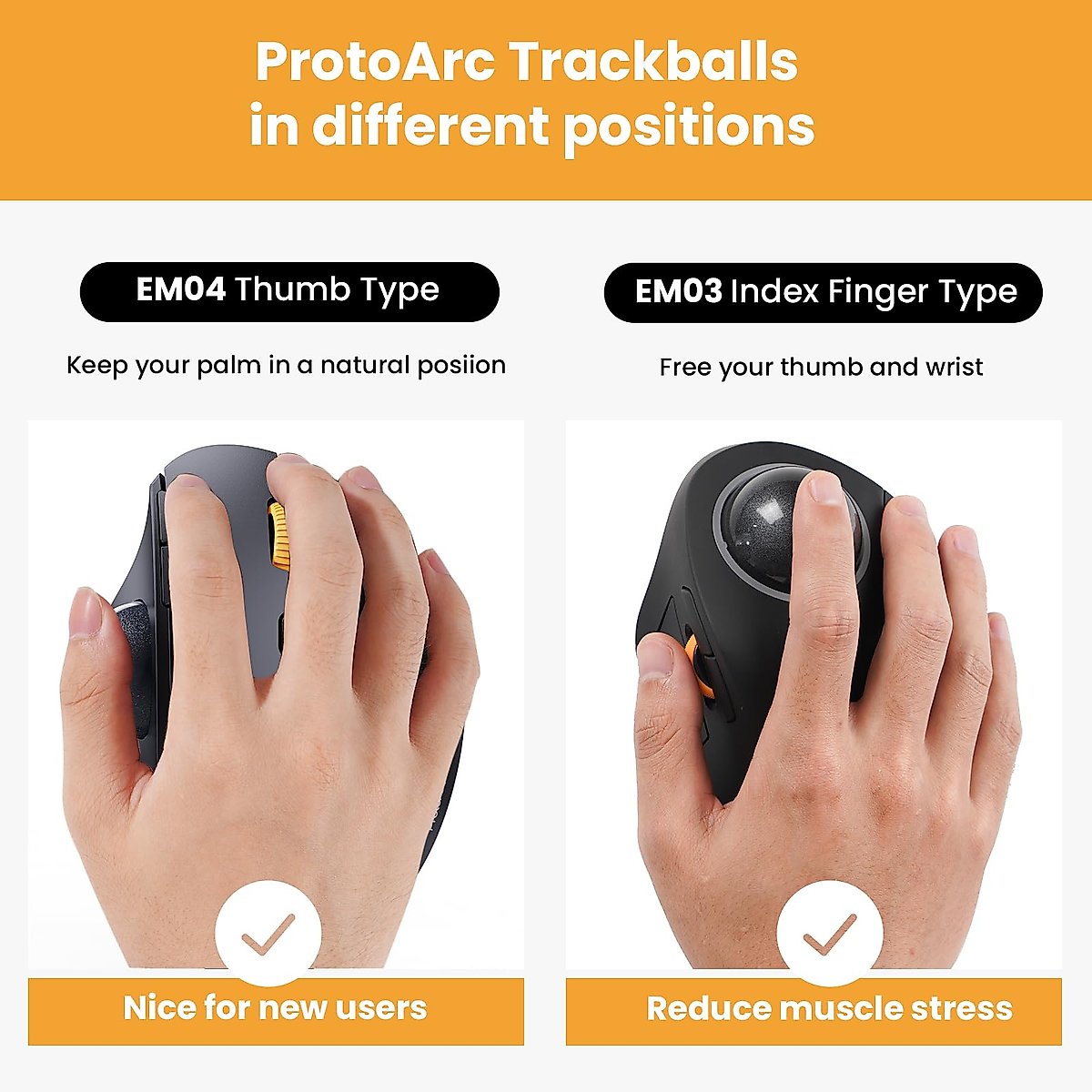 ProtoArc Wireless Trackball Mouse, Bluetooth Mouse Rechargeable Computer Laptop Mouse, 3 Device Connection&, Compatible for PC, iPad, Mac, Windows-Black