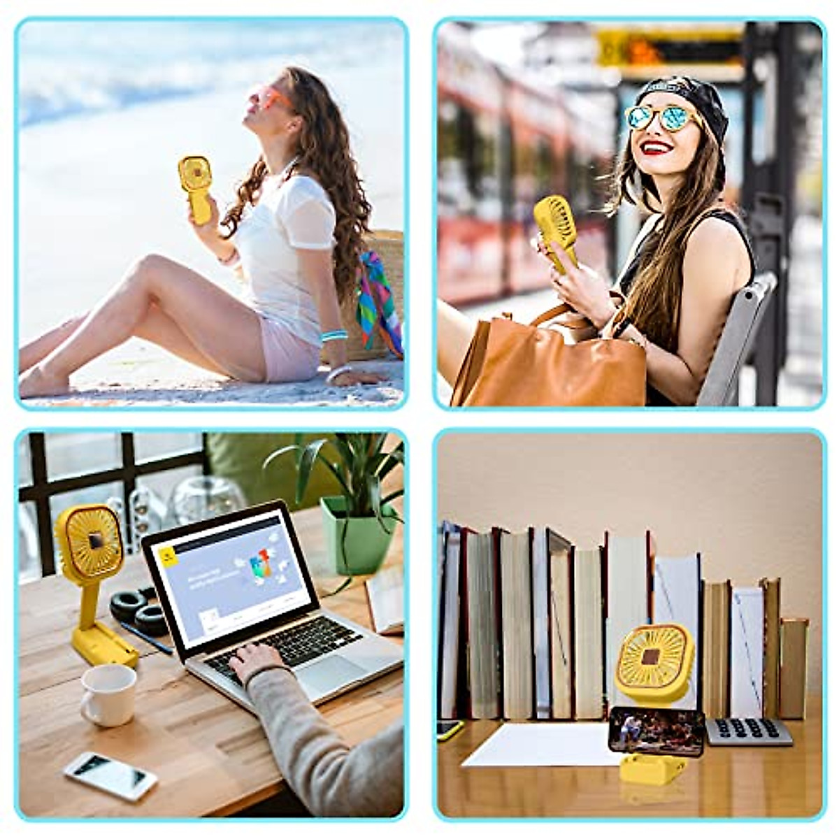 GAITIR Handheld Mini Fan, 3 IN 1 Small Portable Fan, USB Rechargeable Folding Personal Fans with Strong Airflow 2 Speeds, Lanyard, Multi-Functional, 4 Colorful, Foldable Hanging Desk fan