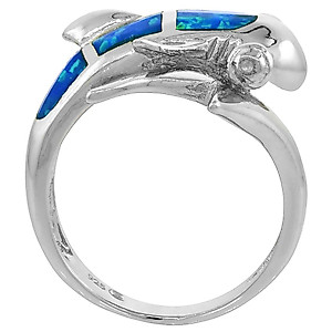 Sterling Silver Blue Synthetic Opal Hammerhead Shark Ring for Women 3/4 inch size 7