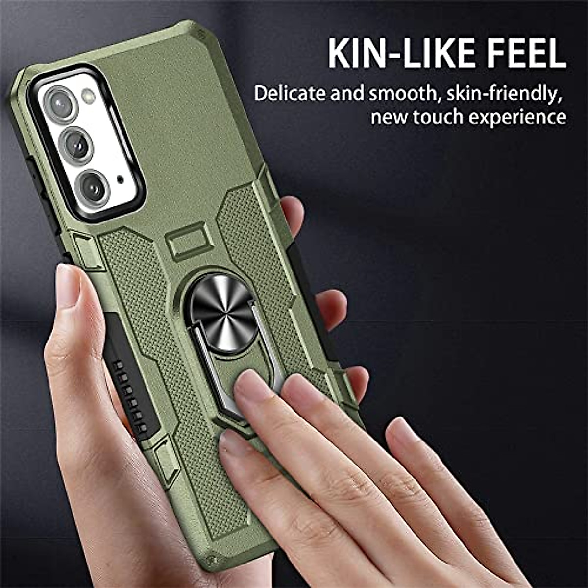 CCSmall for Samsung Galaxy Note20 Case with Metal Ring Kickstand for Women & Men, Heavy-Duty Protection Shockproof Bumper Cover Case for Samsung Galaxy Note 20 TY Green