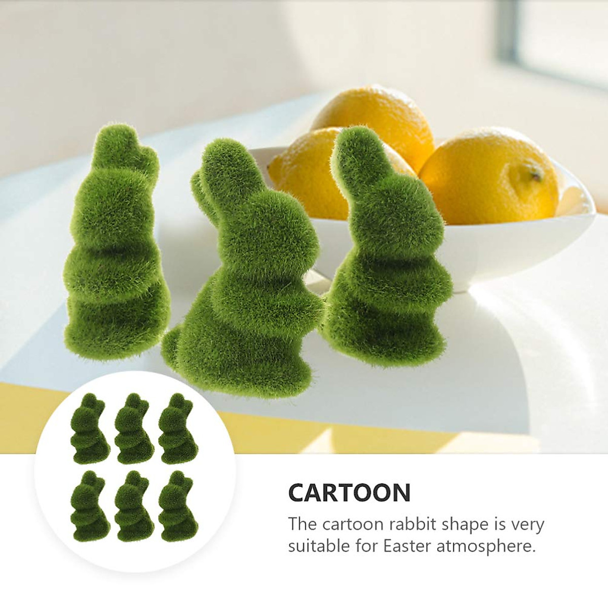 NUOBESTY 6 Pcs Easter Bunny Artificial Grass Turf Bunny Garden Statue Easter Party Ornament Easter Moss Bunny Statue Imitated Desk Decoration Flocking Rabbit Figurines Animal Glass Table