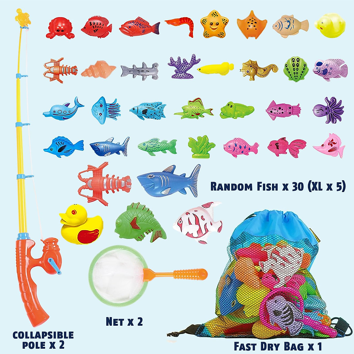 CozyBomB™ Magnetic Fishing Game for Kids | Bath Pool Toys Set for Water Table Learning Education Fishin for Bathtub Fun with Animal, Poles Rod Net Fishes for Kids Age 3 4 5 6 Year