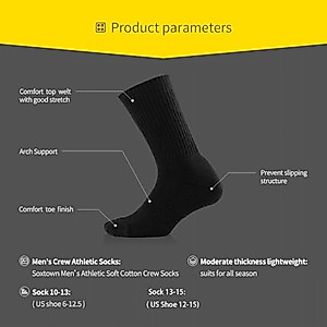 SOX TOWN Unisex Cushioned Crew Training Athletic Socks Men & Women with Combed Cotton Moisture Wicking Breathable Performance(Black L 3P)