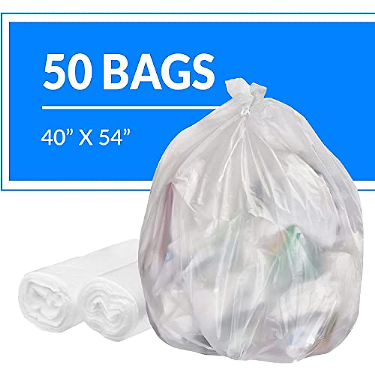 Reli. SuperValue 55 Gal Trash Bags | 50 Count | Made in USA | Clear Trash Bags Heavy Duty | 55 Gallon - 60 Gallon - 55 Gal Garbage Bag | Large Trash Bags 55-60 Gal| Clear, White