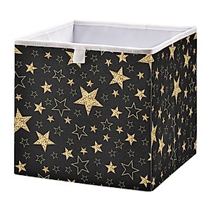 Kigai Fabric Cube Storage Bins Foldable Storage Box Waterproof Storage Cubes Organizer with Handles Storage Basket for Shelves, Home, Office, Nursery, 11"x11"x11", Star