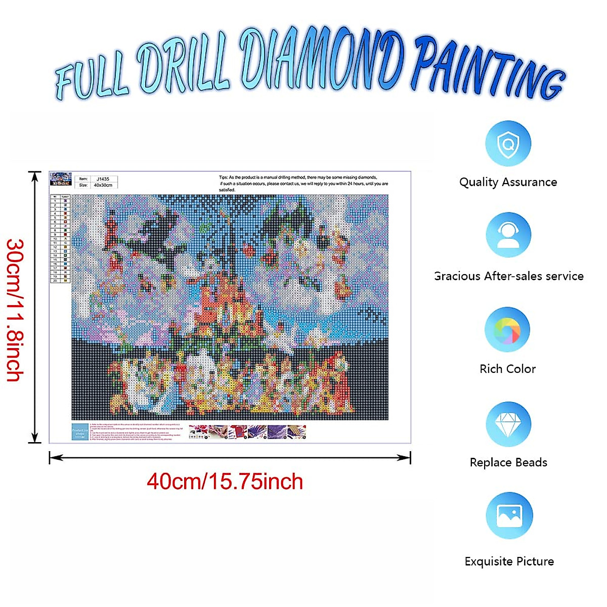5D Diamond Painting Full Drill, Dinyland Cartoon DIY Diamond Painting by Number Kits, Rhinestone Crystal Drawing Gift for Adults Kids, 16''x12'' Home Wall Décor
