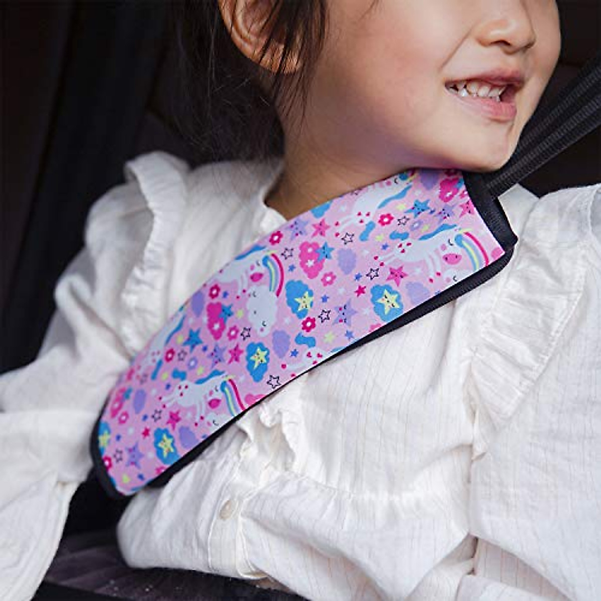 YR Seat Belt Cover for Kids, Soft Comfort Seat Belt Cushion for Children, Cute Cartoon Pattern Car Seat Belt Pads Cover for Girls and Boys, 1 Pack, Unicorn