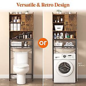 Lifewit Over The Toilet Storage Cabinet, Bathroom Organizer Shelves Over Toilet Storage, Freestanding Bathroom Rack Space Saver with Adjustable Shelves, Light Brown